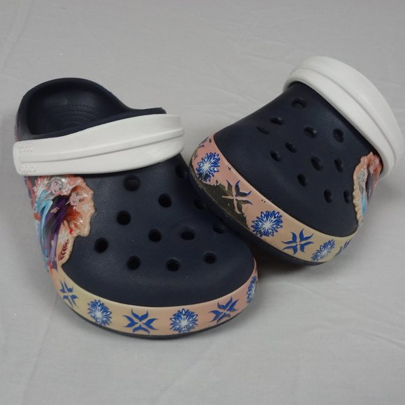 CROCS | Shoes | Crocs Disney Frozen Anna Elsa Snowflakes Navy Blue ...